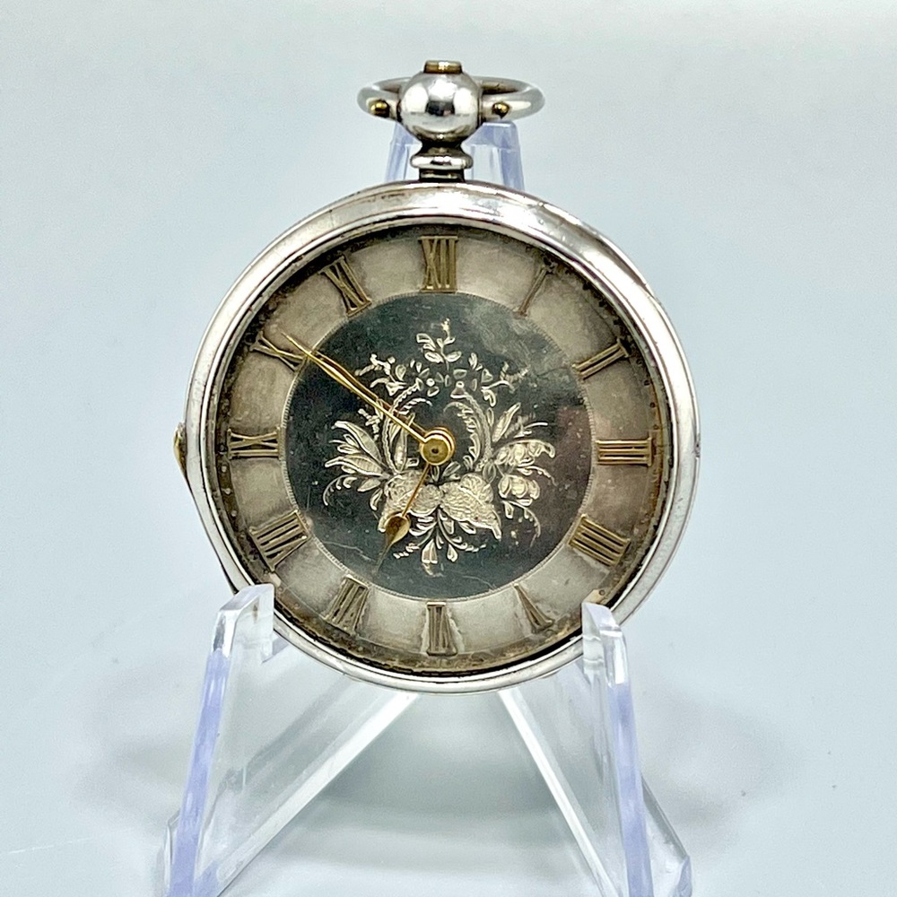 Antique Sterling Silver Open Face Fob/Pocket Watch - Gem